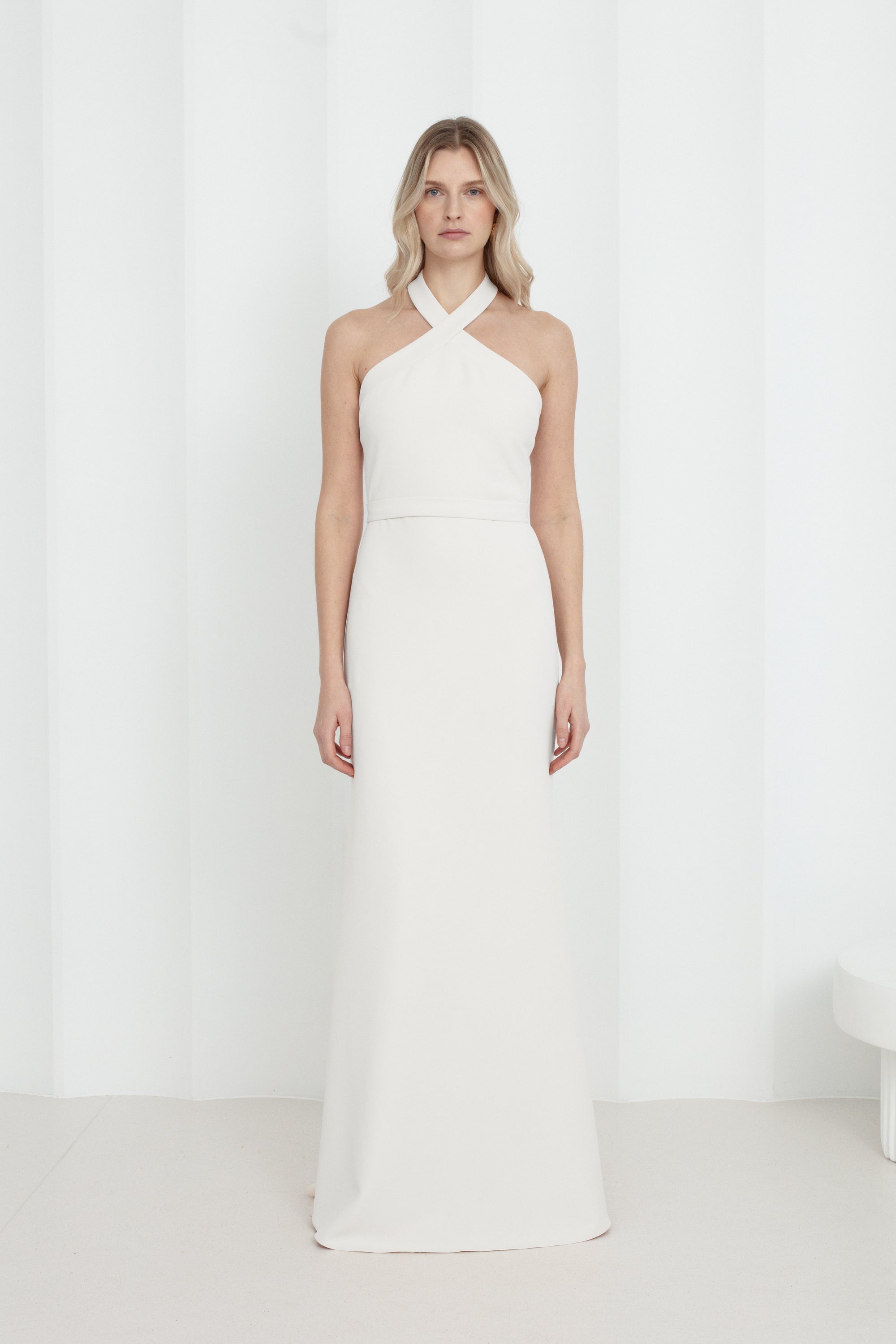 GISEL White Long Wedding Dress With Halter Neck