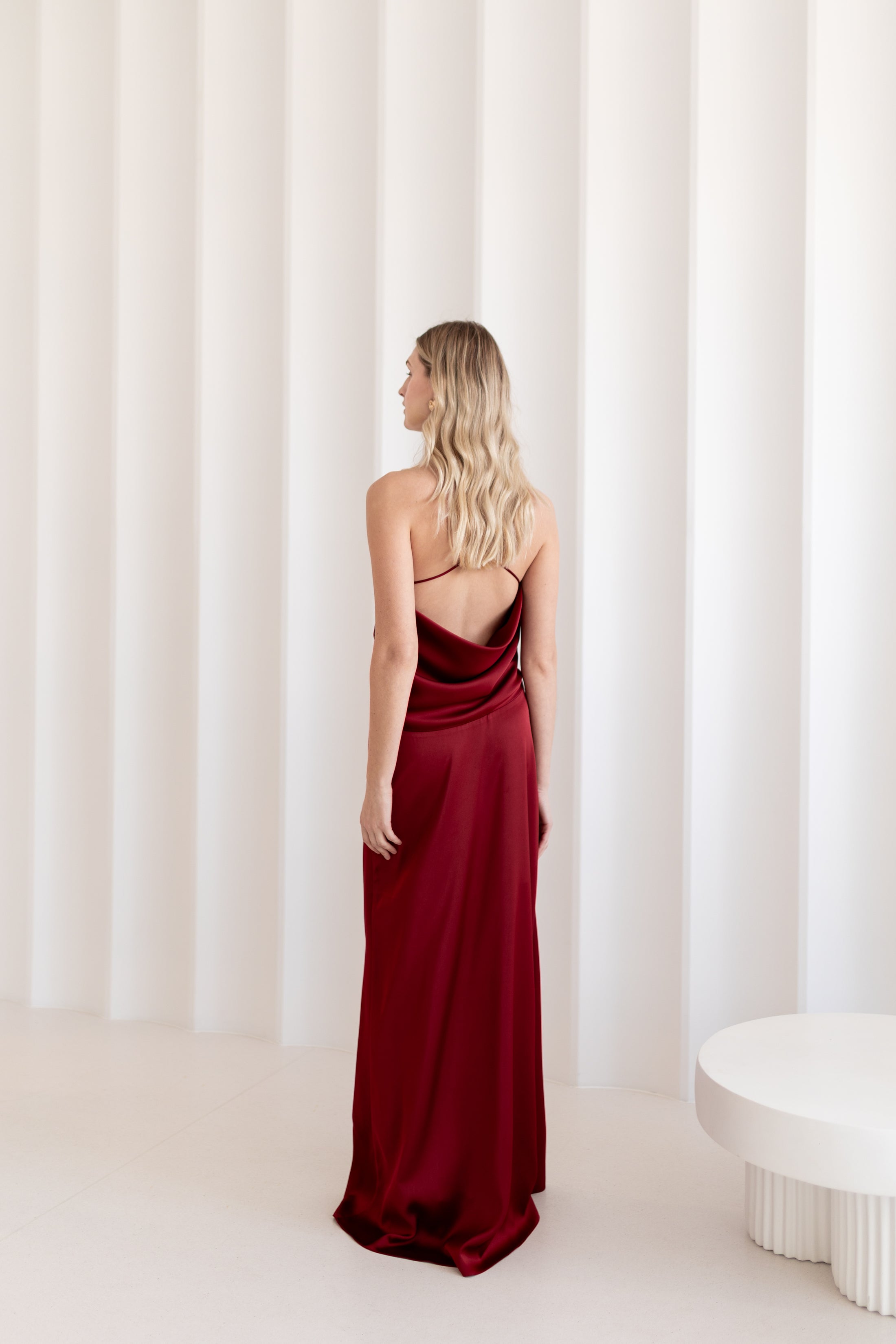 VERA Red Maxi Evening Dress with Draped Back