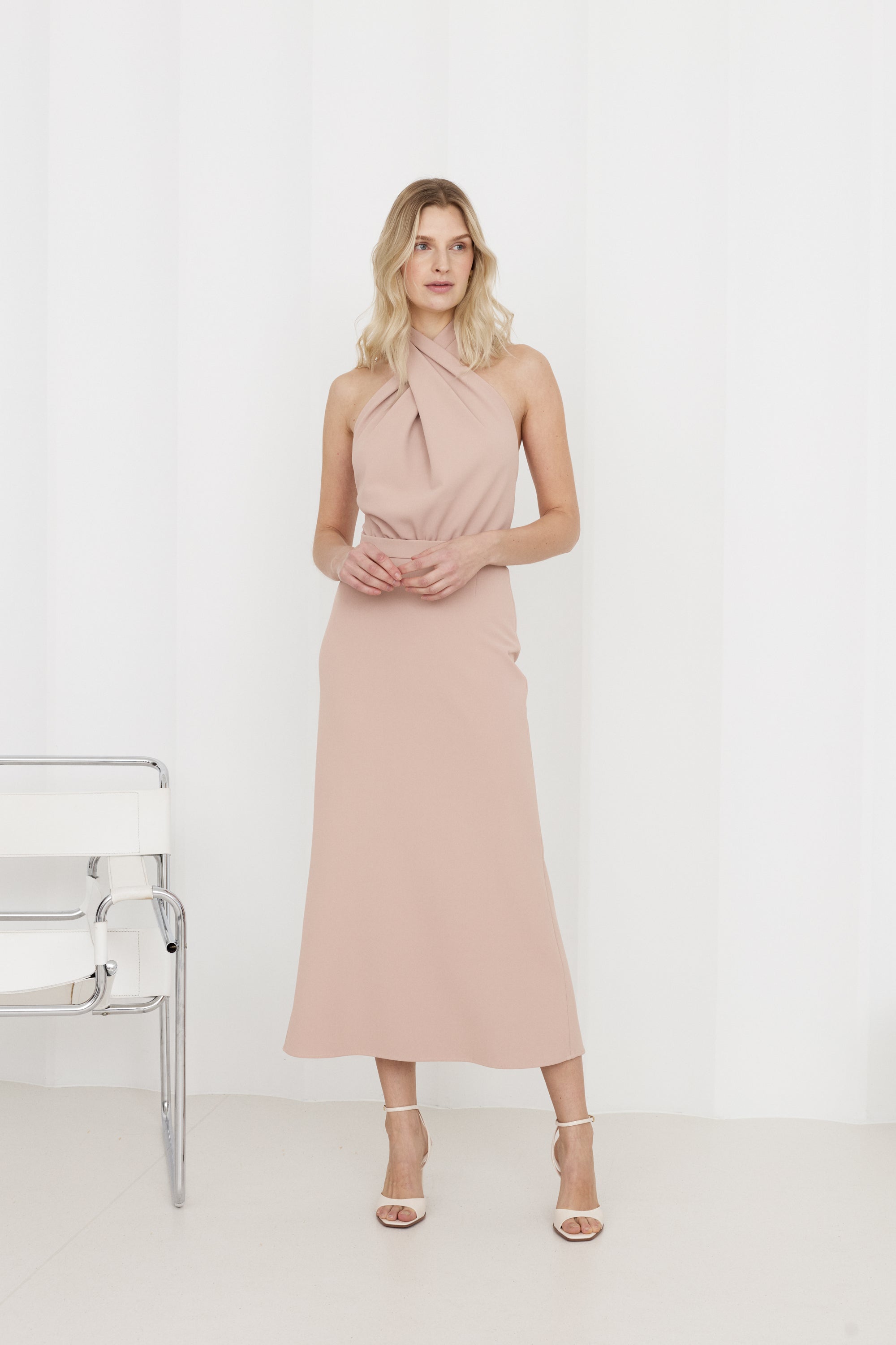 Dusty Nude Halter Neck Cocktail Dress CELIA | UNDRESS