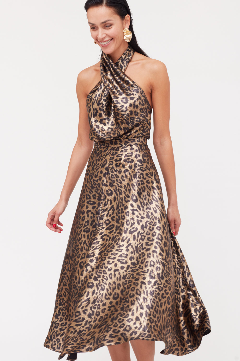 Black Bronze Leopard Print Midi Dress HEIDI | UNDRESS