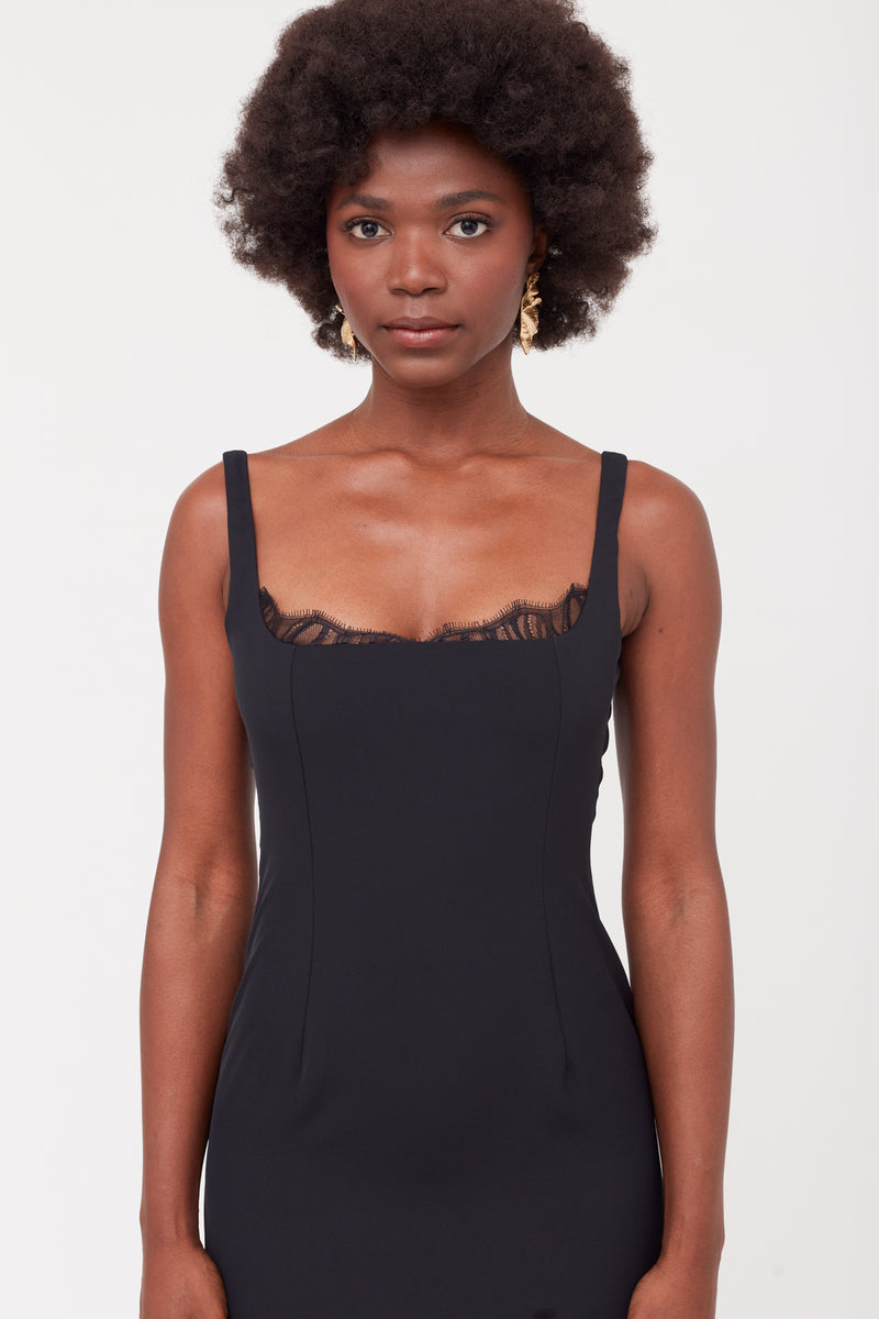 Black Lace Accent Square Neckline Dress HILDA | UNDRESS