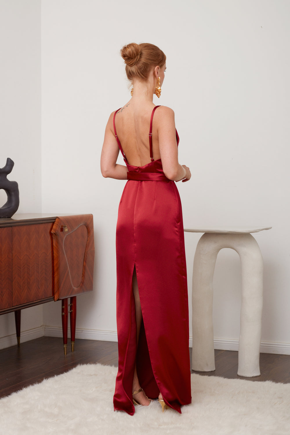 Red Open Back Maxi Evening Dress AMILA | UNDRESS