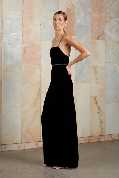 Black long silk velvet dress ENIGMA | UNDRESS