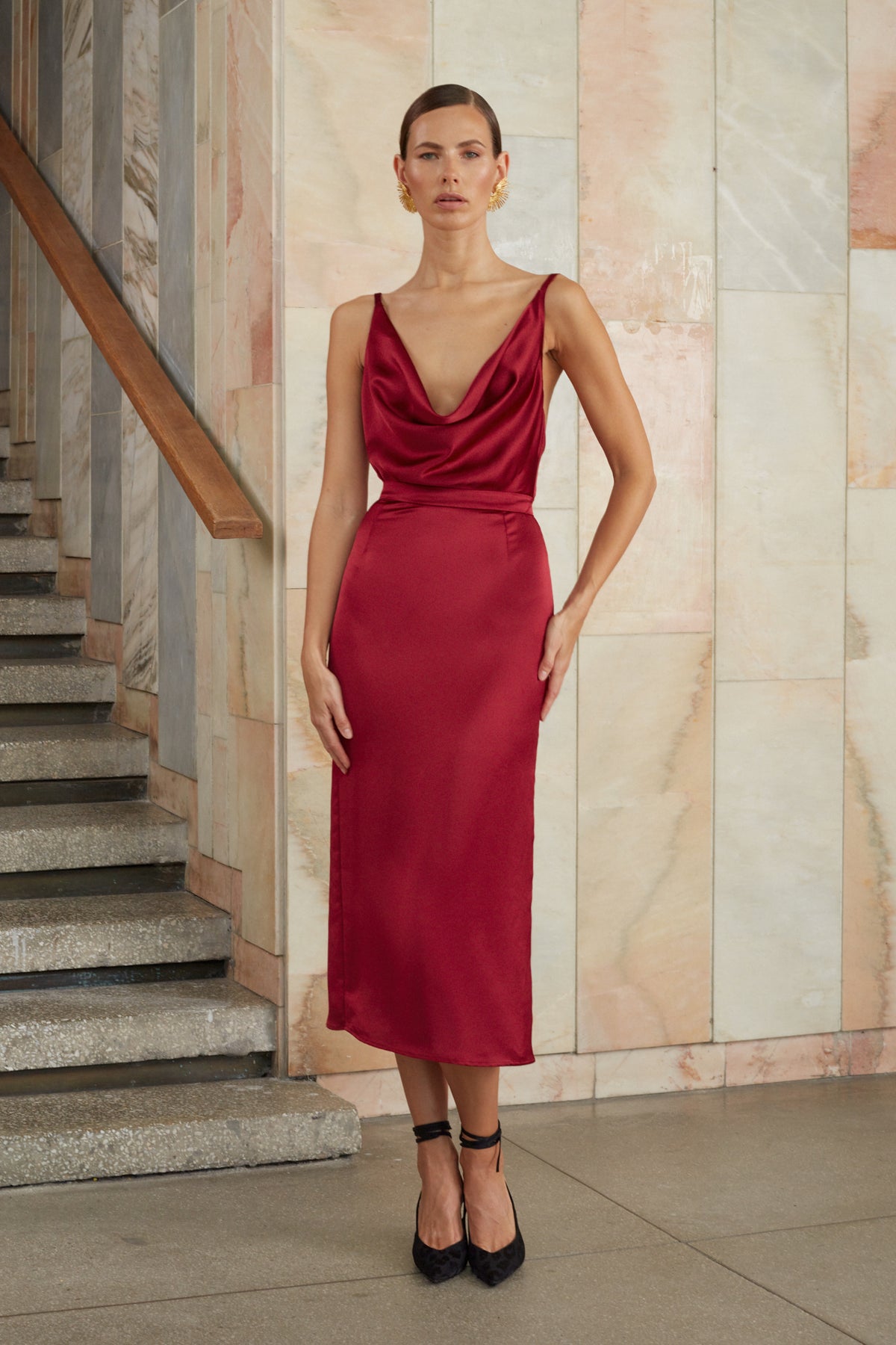 Red Satin Cocktail Dress KAMEA | UNDRESS