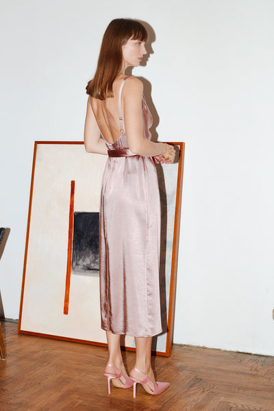 Nude Satin Backless Midi Dress Kamea Undress