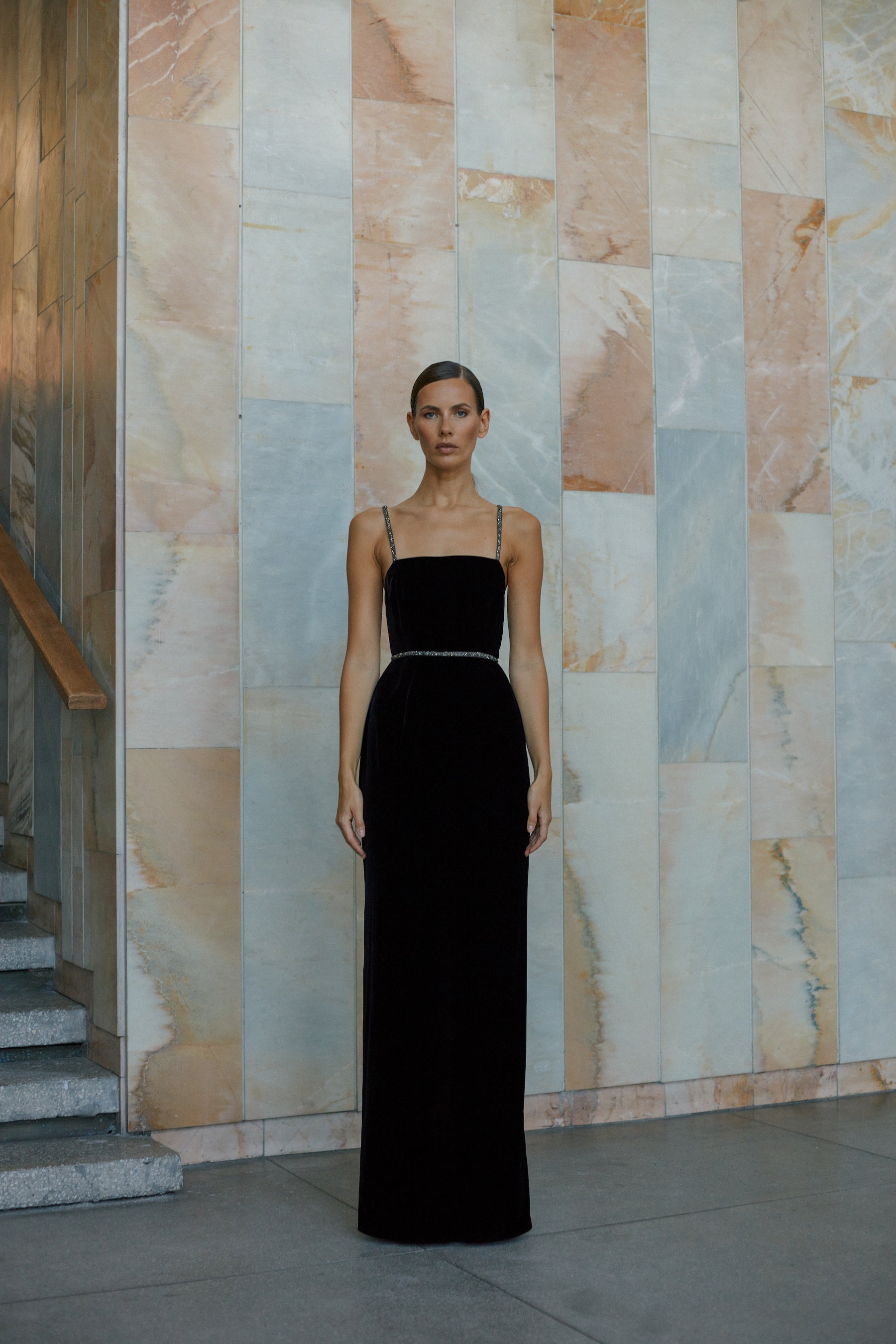 Black Maxi Silk Velvet Dress ENIGMA | UNDRESS